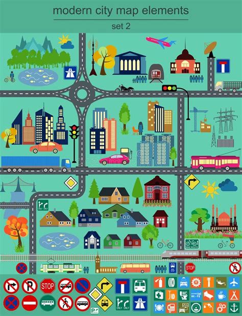 Modern City Map Elements For Generating Your Own Infographics M Stock