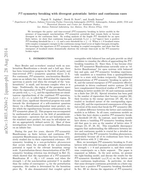 Pdf Pt Symmetry Breaking With Divergent Potentials Lattice And Continuum Cases
