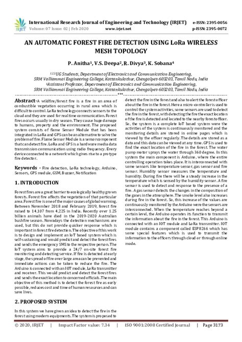 Pdf Irjet An Automatic Forest Fire Detection Using Lora Wireless Mesh Topology