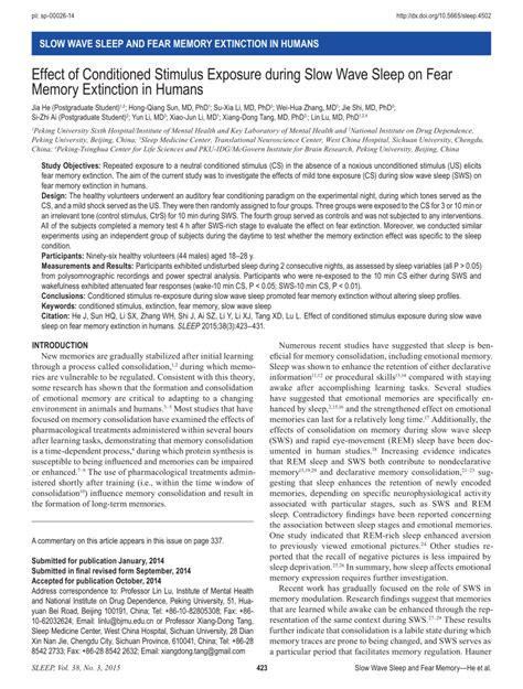 Pdf Effect Of Conditioned Stimulus Exposure During Slow Wave Sleep On