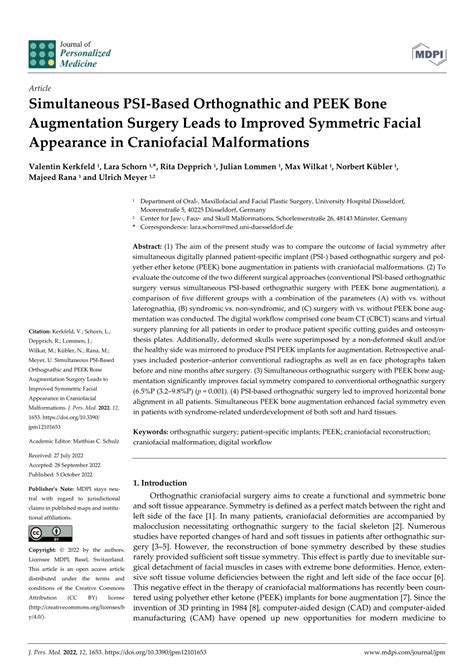 Pdf Simultaneous Psi Based Orthognathic And Peek Bone Augmentation Surgery Leads To Improved