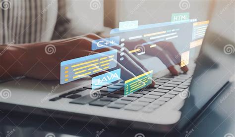 software developer work with coding overlays of programming languages
