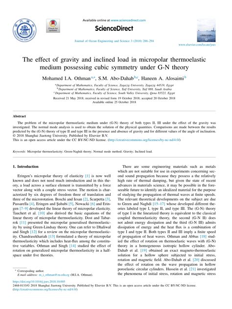 Pdf The Effect Of Gravity And Inclined Load In Micropolar Thermoelastic Medium Possessing