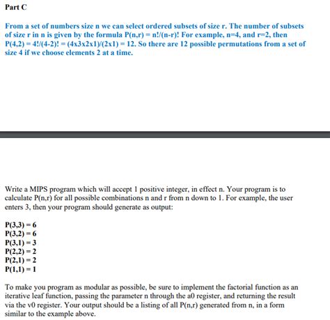 Solved Part CFrom A Set Of Numbers Size N We Can Select Chegg