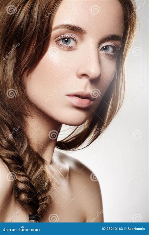 Beautiful Model Woman With Fashion Romantic Hairstyle Natural Make Up