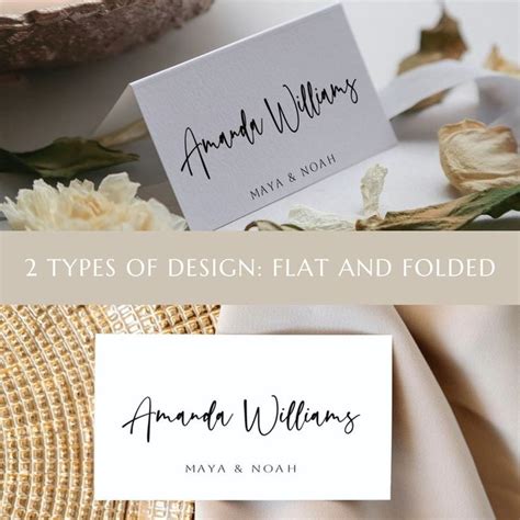 Minimal Wedding Place Card Template Handwritten Font Wedding Name