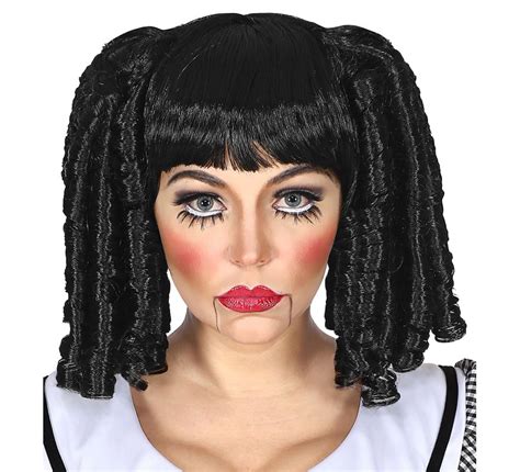 Peluca Negra De Muñeca Con Tirabuzones
