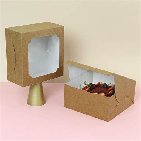 กล่องเค้ก 1 ปอนด์ กระดาษคราฟท์หลังขาว 02 กว้าง 20 3 X ยาว 20 3 X สูง 10 ซม จำนวน 20 ชิ้น แพ็ค