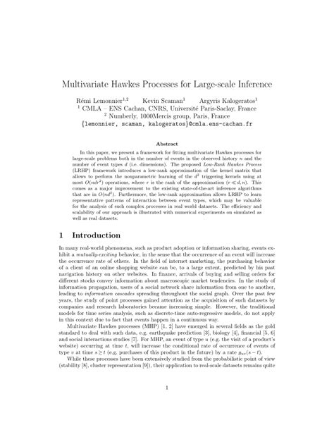 Pdf Multivariate Hawkes Processes For Large Scale Inference