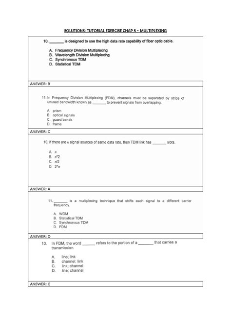 Tutorial Exercise Chap 5 Multiplexing Solutions Tutorial Exercise