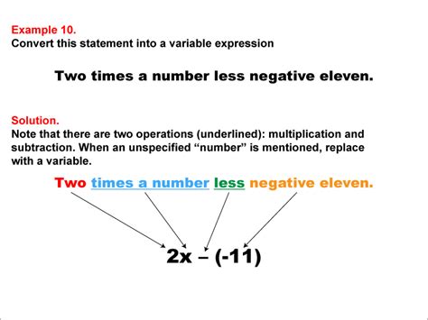Math Example Language Of Math Variable Expressions Multiplication And Subtraction Example 10