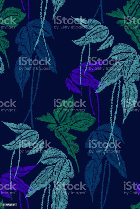 열 대 잎 원활한 배경 패턴입니다 벡터 일러스트 레이 션 손을 그려입니다 자 수 디자인입니다 그리기에 대한 스톡 벡터 아트 및 기타 이미지 Istock