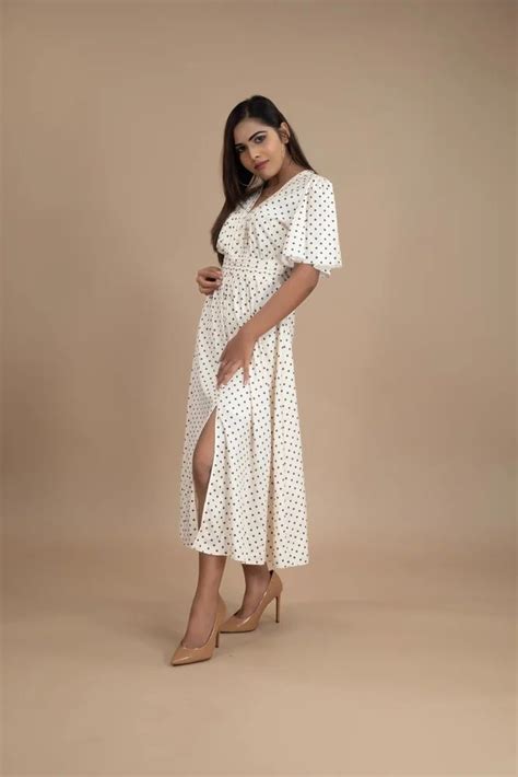 White Cotton Chic Polka Dot Botton A Line Dress At Rs 449piece In Greater Noida Id 2852794903373