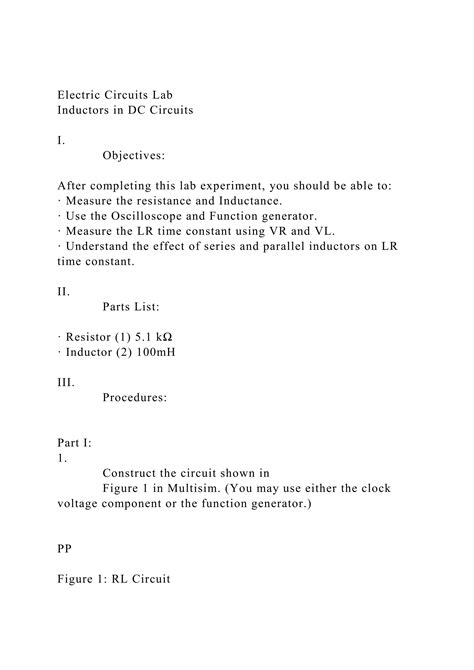 Electric Circuits Lab Inductors In Dc Circuitsi Docx