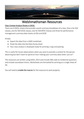 Class Context Analysis Sheets In Excel Teaching Resources