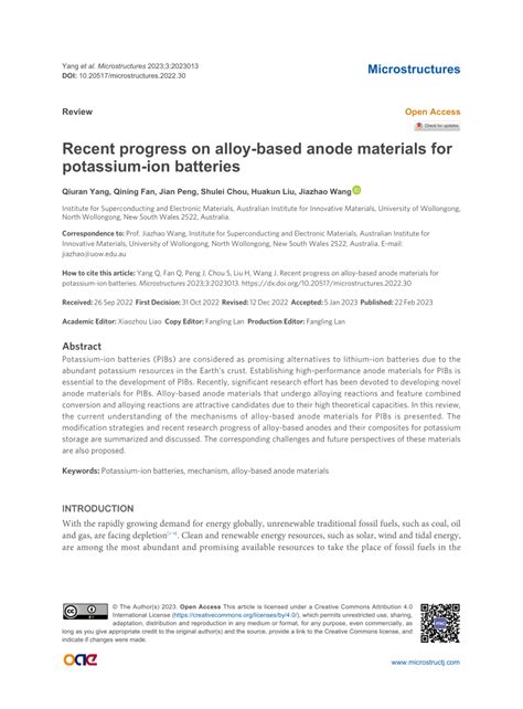 Pdf Recent Progress On Alloy Based Anode Materials For Potassium Ion