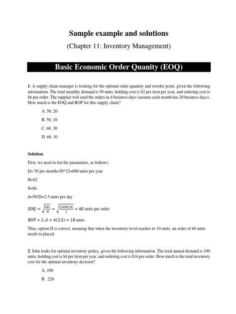 Eoq Examples And Solutions Pdf
