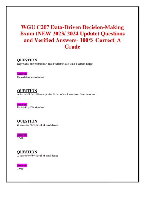 Wgu C207 Data Driven Decision Making Exam New 2023 2024 Update