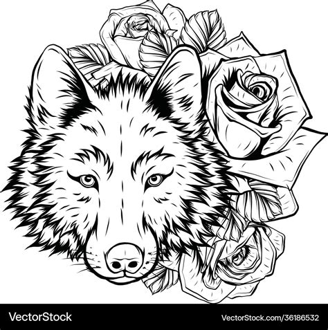 Wild Rose Wolf Portrait Royalty Free Vector Image