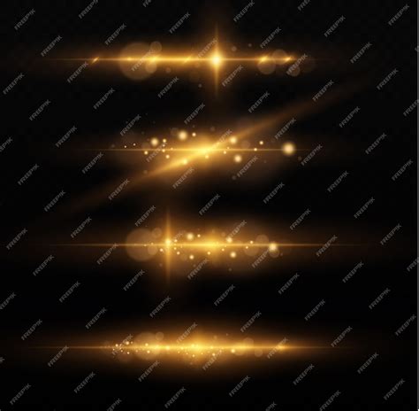 효과 섬광 노란색 선 황금빛 보케 반짝임 빛나는 별 태양 불꽃 가벼운 플레어 반짝임 프리미엄 벡터