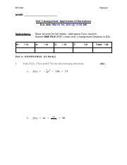 MCV U Unit Assignment Applications Of Derivatives Pdf MCV U Nguyen NAME Unit