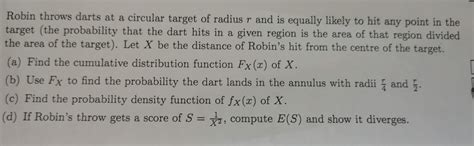 solved robin throws darts at a circular target of radius r