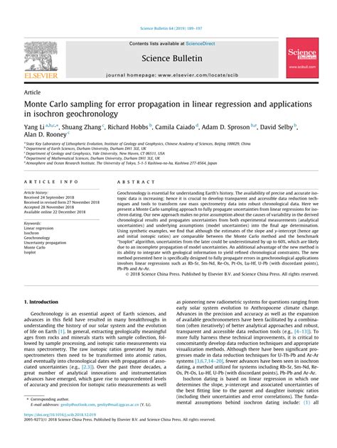 Pdf Monte Carlo Sampling For Error Propagation In Linear Regression And Applications In