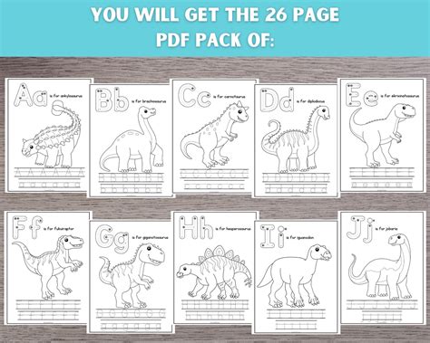 Dinosaur Alphabet Coloring Pages Letter Tracing Worksheets Digital