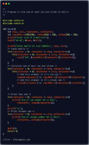 C Program To Find Sum Each Row And Column Of Matrix BTech Geeks