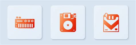 플로피 디스크 음악 신디사이저 및 담배 팩 상자를 설정합니다 흰색 정사각형 버튼 벡터 개념에 대한 스톡 벡터 아트 및 기타 이미지 개념 건강에 좋지 않은 음식 고풍