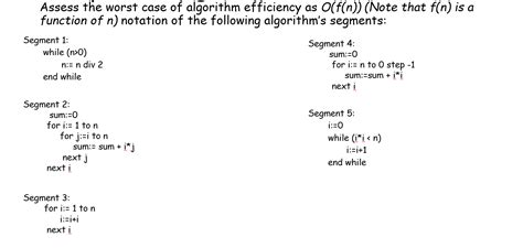 Solved Assess The Worst Case Of Algorithm Efficiency As