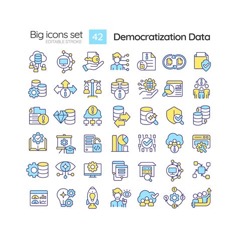 Editable Multicolor Big Icons Set Representing Data Democratization