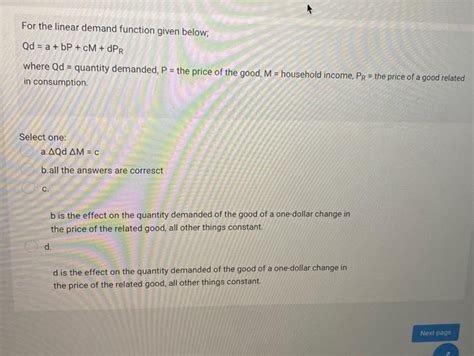 Solved For The Linear Demand Function Given Below Qd A