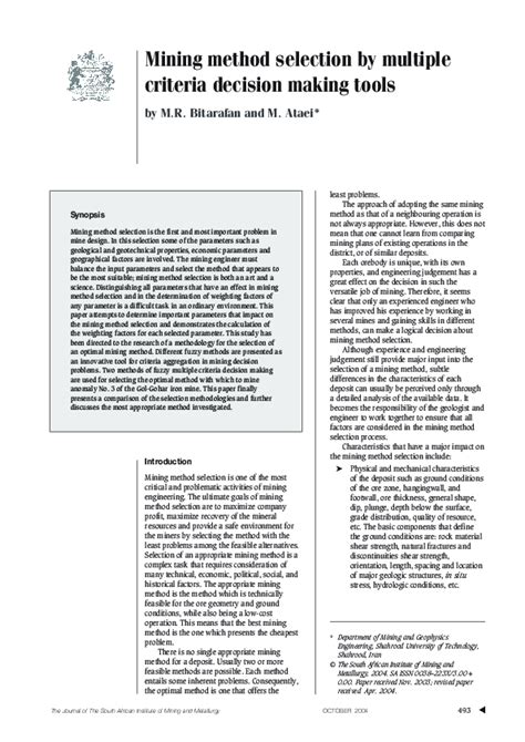 Pdf Mining Method Selection By Multiple Criteria Decision Making Tools