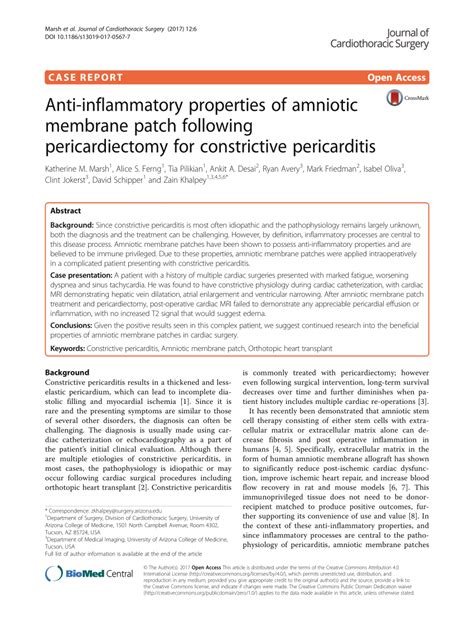 Pdf Anti Inflammatory Properties Of Amniotic Membrane Patch Following Pericardiectomy For