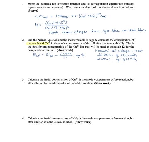 1 Write The Complex Ion Formation Reaction And Its