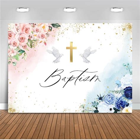 Baptism Backdrop For Twins Baptism Blue And Pink Floral God Bless First