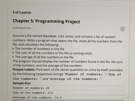 Solved 5 Of 5 Points Chapter 5 Programming Project