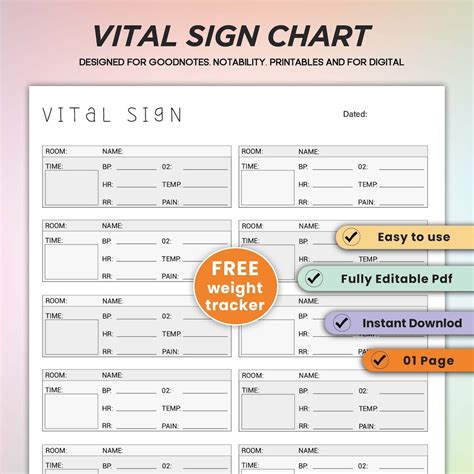 Editable And Printable Vital Sign Chart Vital Sign Log Vital Sign Tracker Vital Sign Sheet