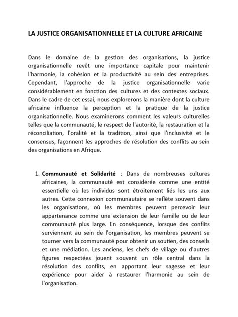 La Justice Organisationnelle Et La Culture Pdf