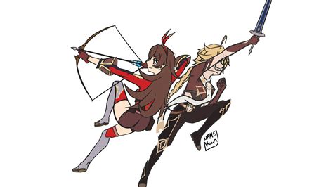 Heres Some Aether And Amber Fanart I Did I Hope You Enjoy R Genshin Impact