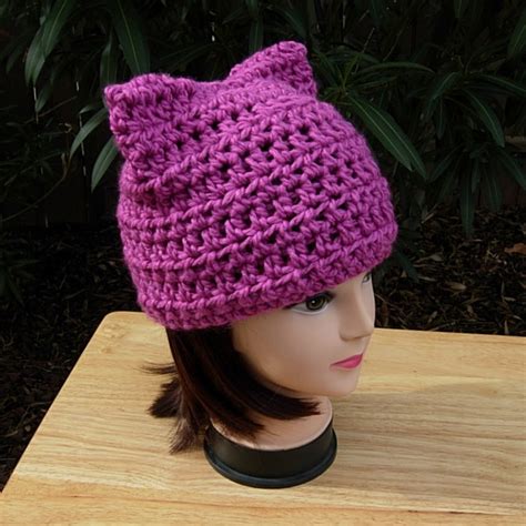 Dark Pink Pussy Cat Hat Fuchsia Pussyhat Soft 100 Acrylic Etsy