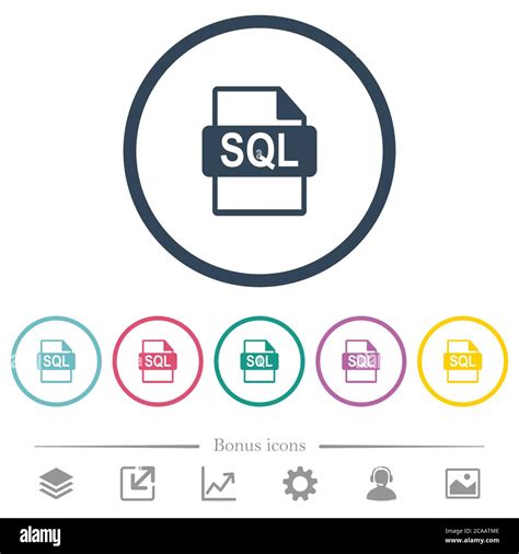 sql file format flat color icons in round outlines 6 bonus icons included stock vector image