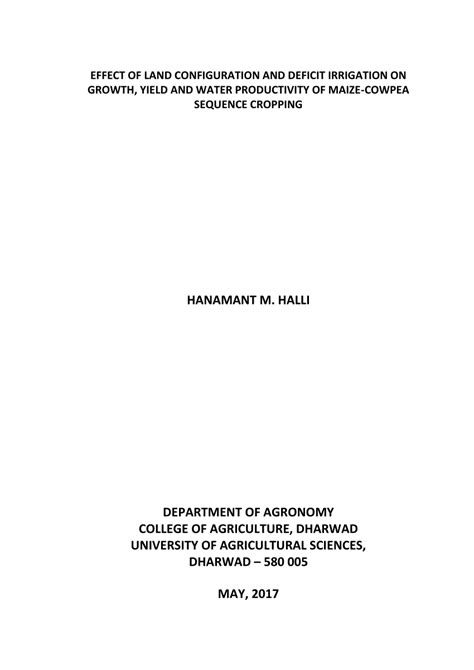 Pdf Effect Of Land Configuration And Deficit Irrigation On Growth Yield And Water