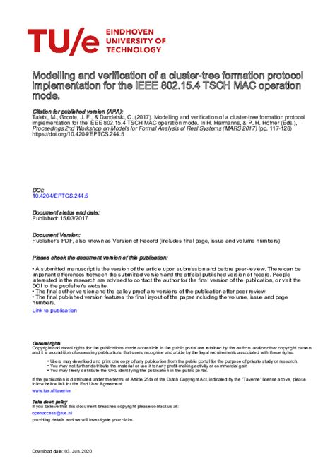Pdf Modelling And Verification Of A Cluster Tree Formation Protocol