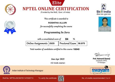 Excited To Share That I Have Successfully Completed The Nptel Course On Programming In Java