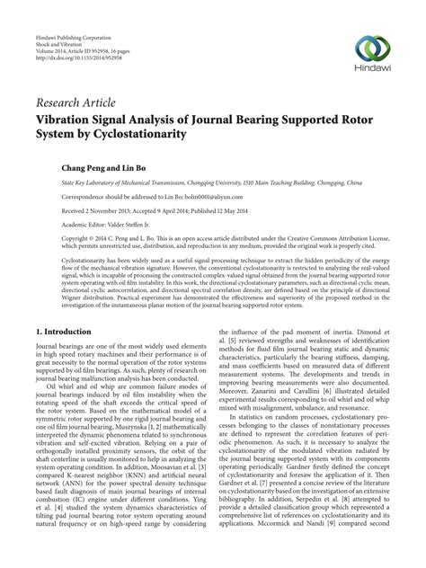 Pdf Vibration Signal Analysis Of Journal Bearing Supported Rotor System By Cyclostationarity