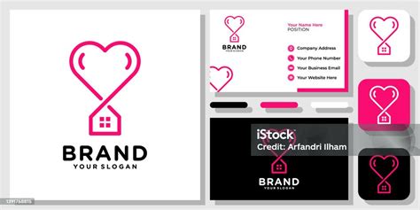 사랑 홈 하트 하우스 낭만적 인 가족 결혼 명함 템플릿과 간단한 현대 로고 디자인 가족에 대한 스톡 벡터 아트 및 기타 이미지