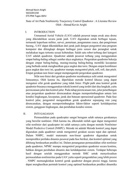 Pdf State Of Art Pada Nonlinierity Tracjectory Control Quadrotor A