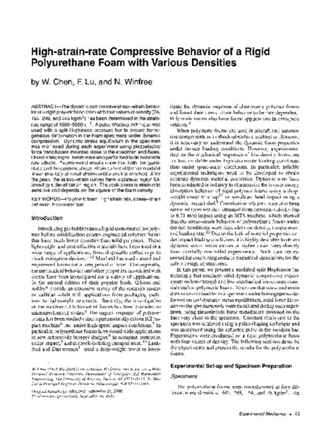 Pdf High Strain Rate Compressive Behavior Of A Rigid Polyurethane